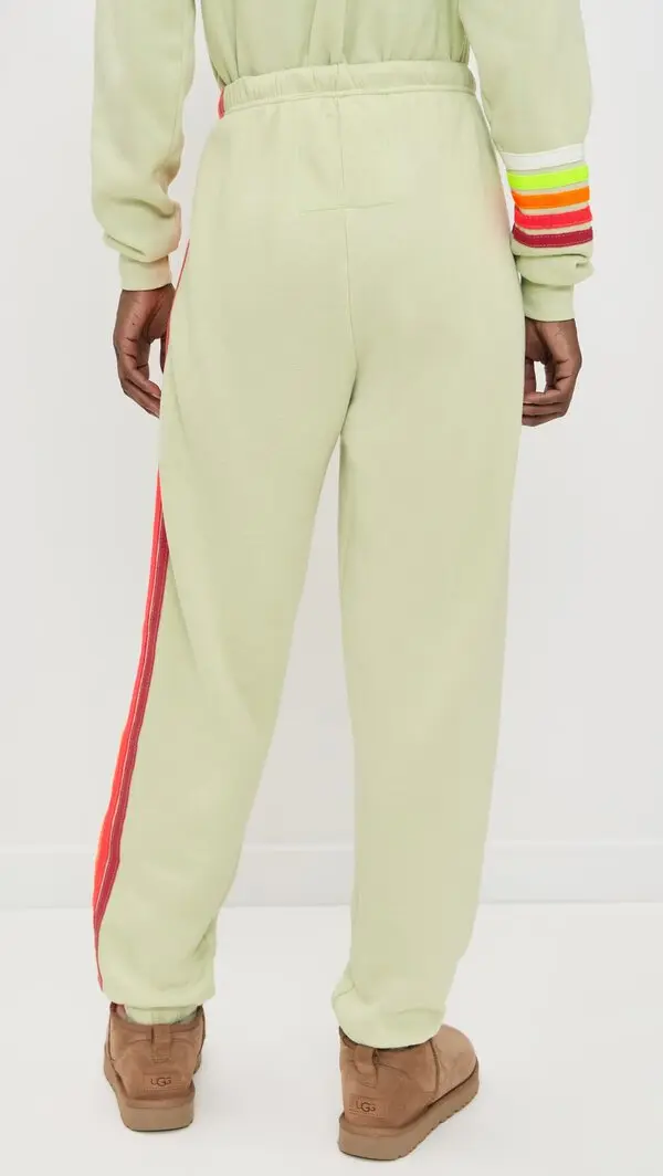 Aviator Nation 5 Stripe Fleece Sweatpants - Lime Cream/white Neon