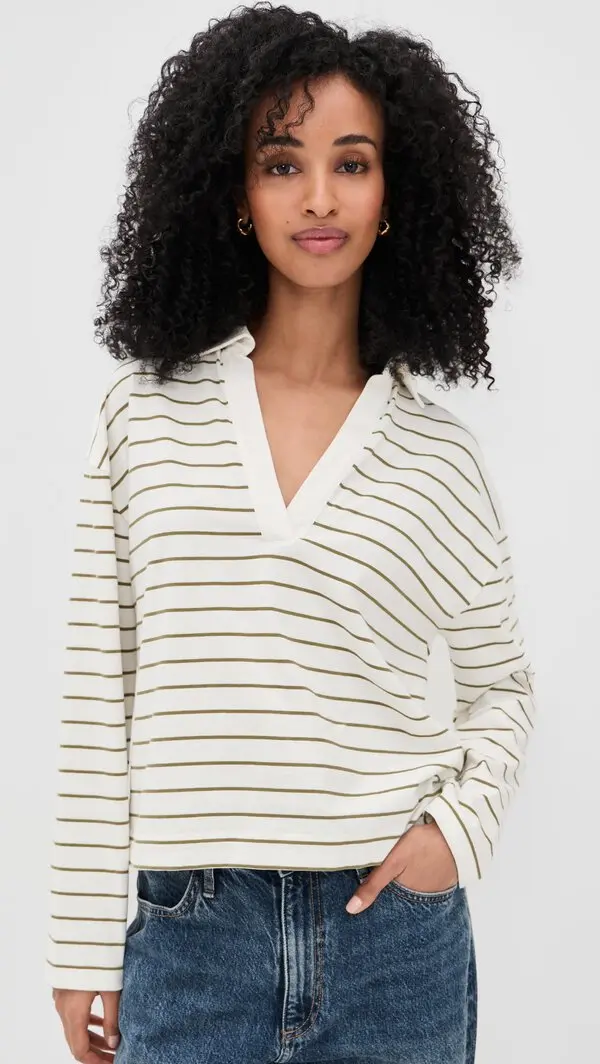 Vince Striped Long-sleeve Polo
