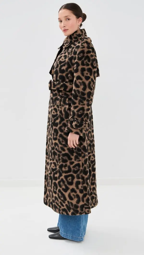 Simkhai Rumi Belted Long Coat - Leopard