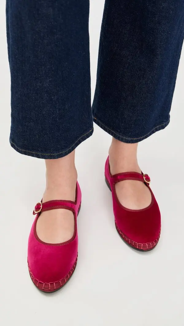 FLABELUS Velvet Mary Jane Flats - Pink