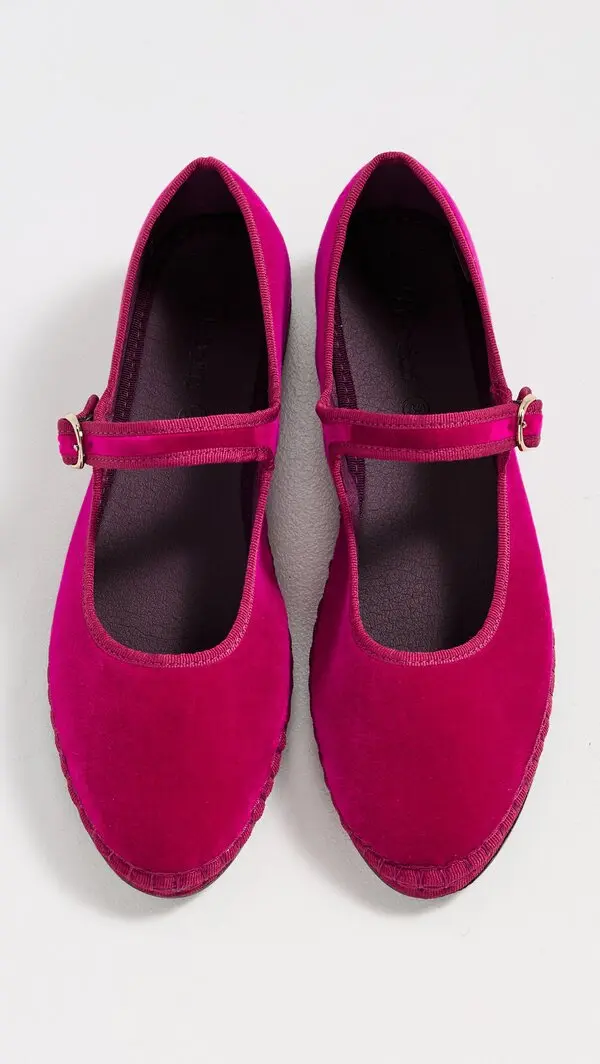 FLABELUS Velvet Mary Jane Flats - Pink