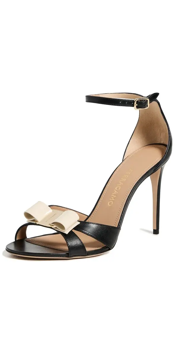 FERRAGAMO Vara Bow Stiletto Sandals - Nero/biscotto/mascarpone