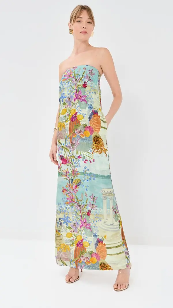 ISLA & WHITE Filmena Strapless Silk Maxi Dress