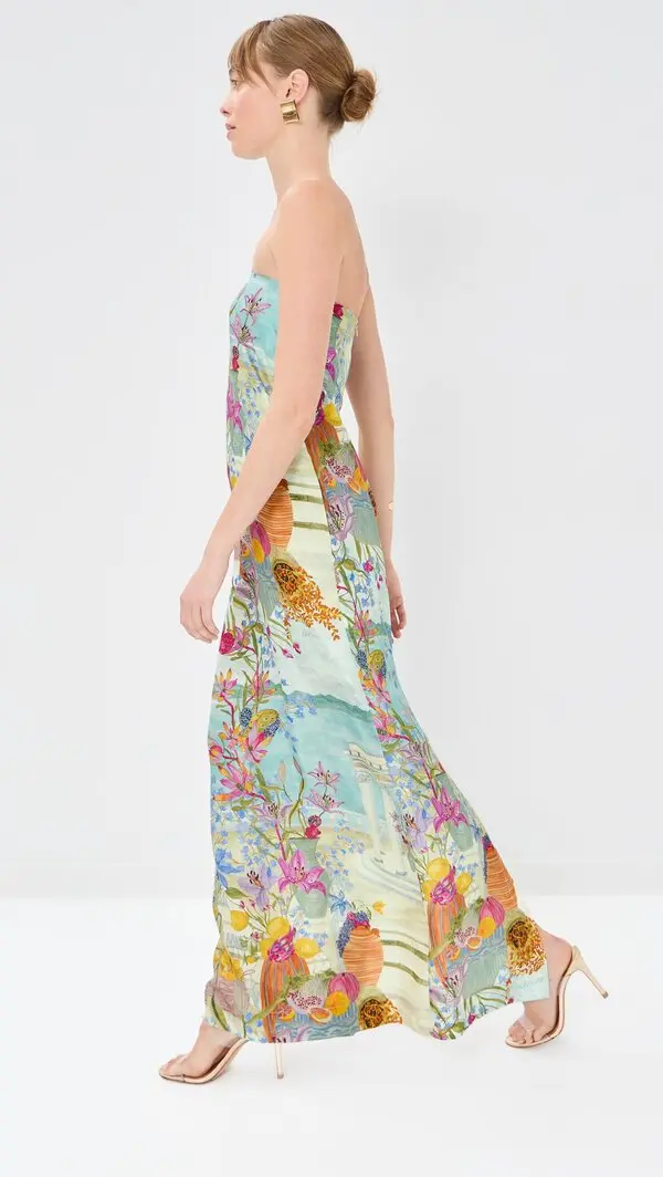 ISLA & WHITE Filmena Strapless Silk Maxi Dress