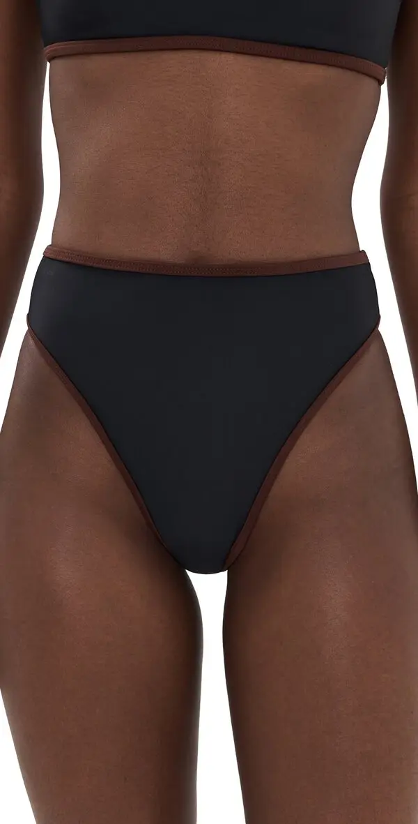 Jade Swim Incline High Waisted Bikini Bottom - Black W/ Mocha
