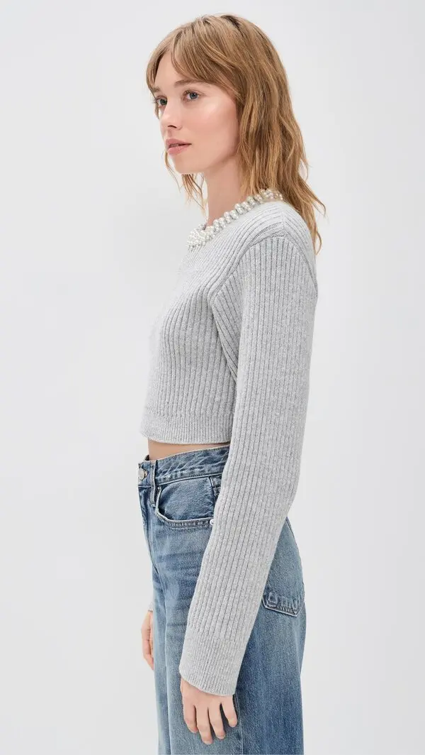 LE BOP Clara Pullover With Pearl Trim - Heather Grey