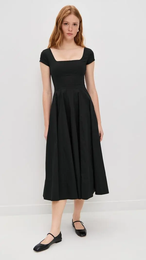 staud black dress Isabelle Black Red Cream Float Sleeve Maxi Dress – Scarlett & Jo main image 1