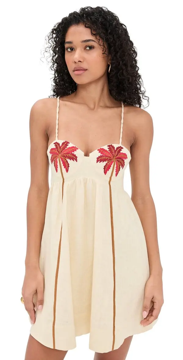 Farm Rio Coconut Tree Embroidered Mini Dress