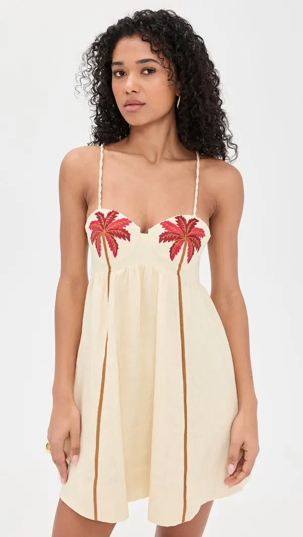 Farm Rio Coconut Tree Embroidered Mini Dress