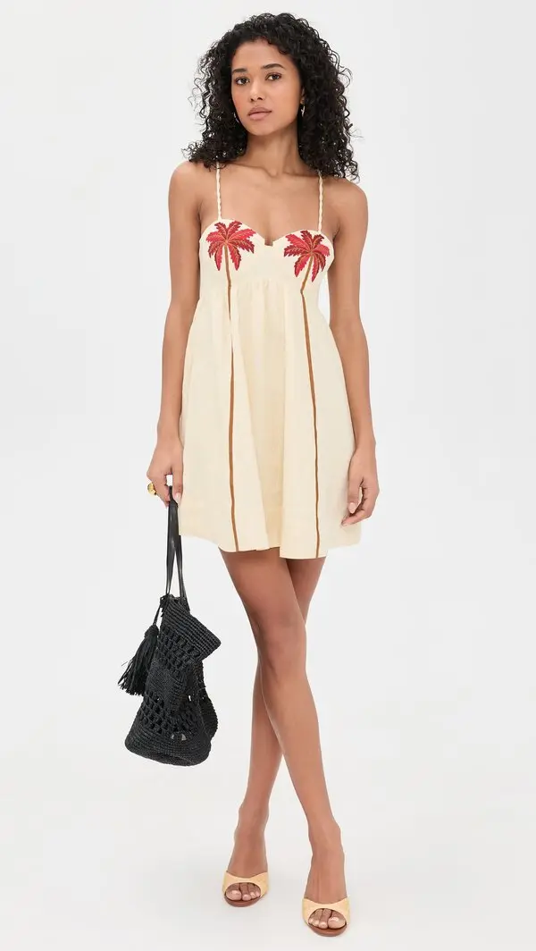 Farm Rio Coconut Tree Embroidered Mini Dress