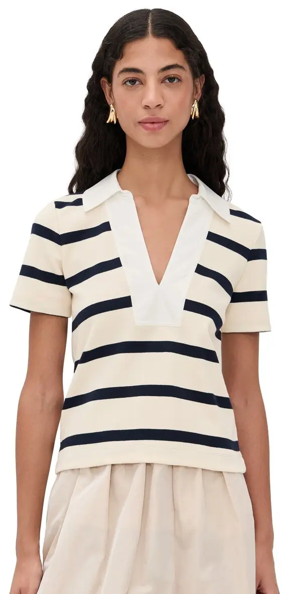 Tanya Taylor Melanie Striped Top - Cream/maritime Blue Wide Stripe