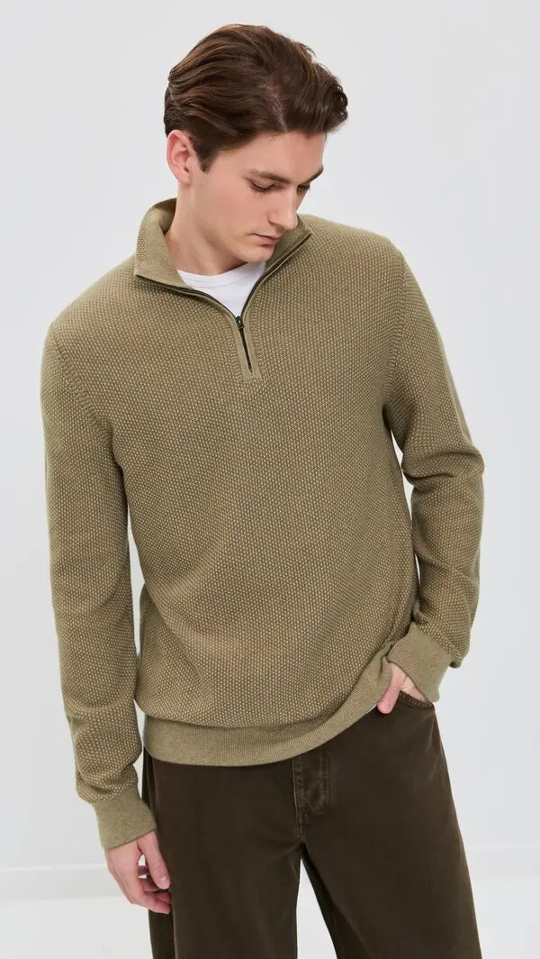 Vince Geo Jacquard Quarter Zip Sweater - Teton/river Sand