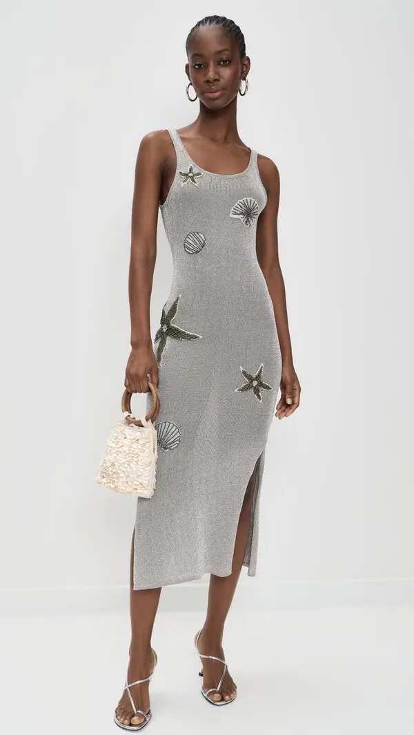 LESLIE AMON Roselle Embellished Midi Dress