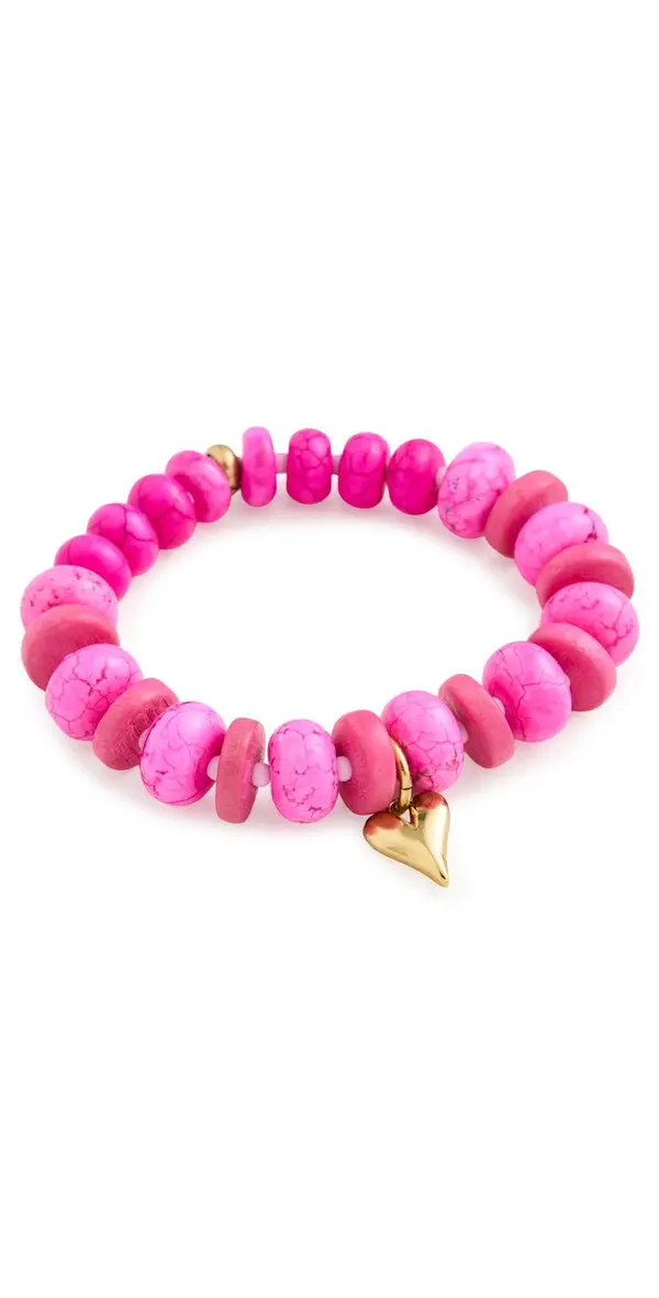 ELIZABETH COLE Beaded Bracelet With Heart Charm - Pink