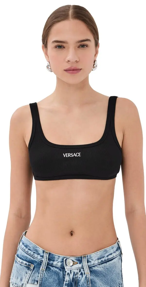 Versace Bio Cotton Rib Bra - Black