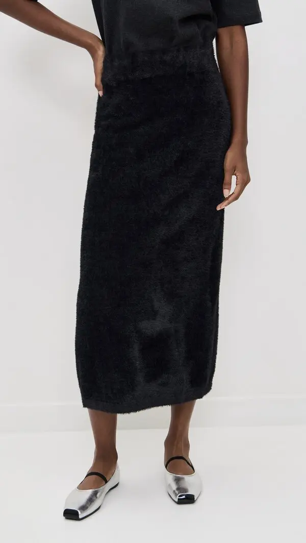 LE BOP Fuzzy Knit Midi Skirt - Black