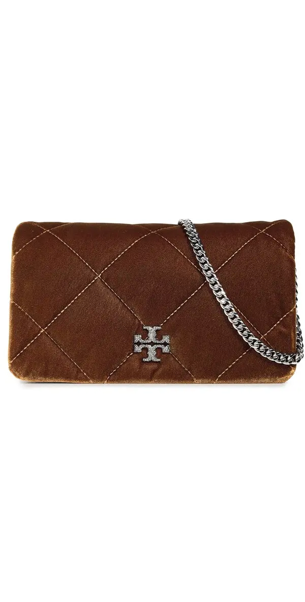 Tory Burch Kira Diamond Quilt Velvet Chain Wallet - Warm Honey
