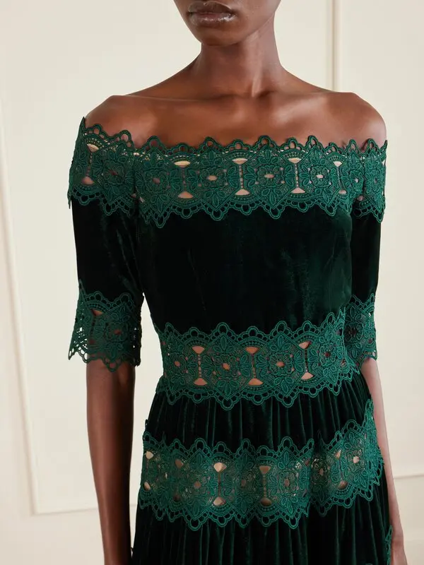 Costarellos Off-the-shoulder Lace And Velvet Gown