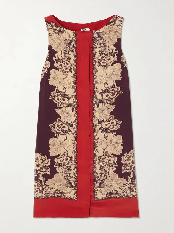 BODE Storybook Printed Silk Mini Dress - Red