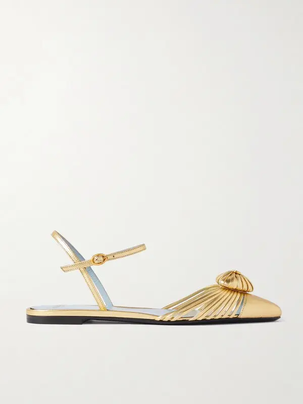 Valentino Garavani Royal Vlogo Embellished Metallic Leather Slingback Flats - Gold