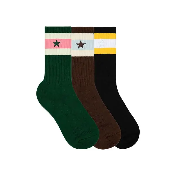 GOLF WANG 3-pack Striped Star Crew Socks - Brown