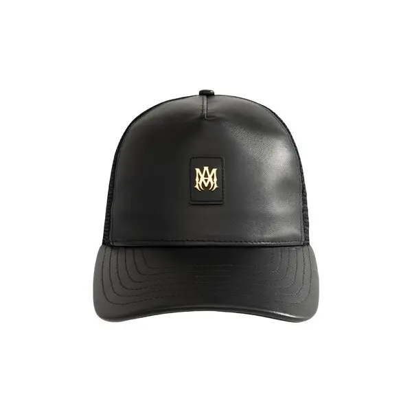 Amiri Ma Patch Leather Trucker Hat - Black