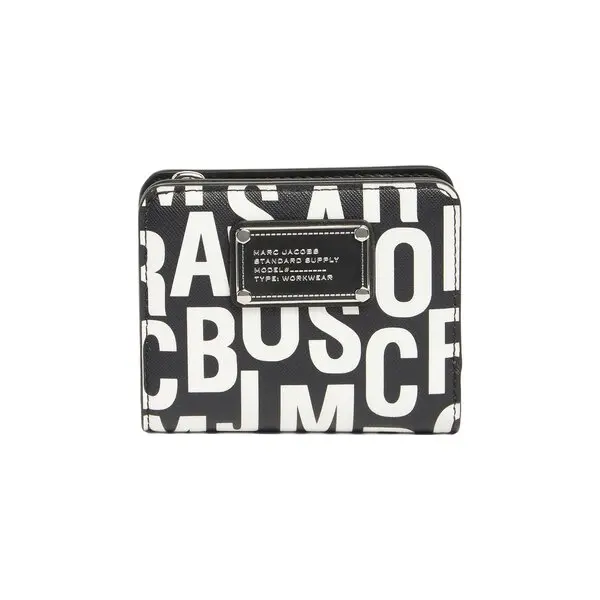Marc Jacobs Jumbled Logo Trademarc Mini Compact Wallet /white - Black