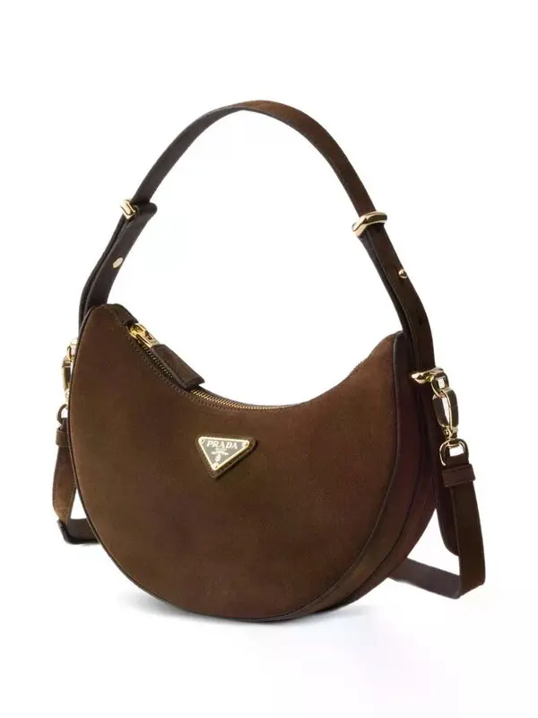 Prada Mini Arqué Suede Shoulder Bag - Brown