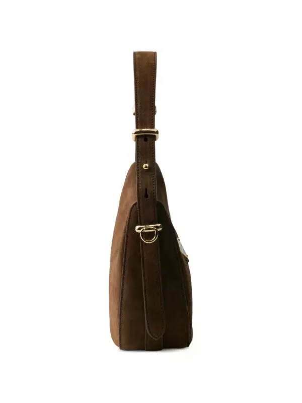 Prada Mini Arqué Suede Shoulder Bag - Brown