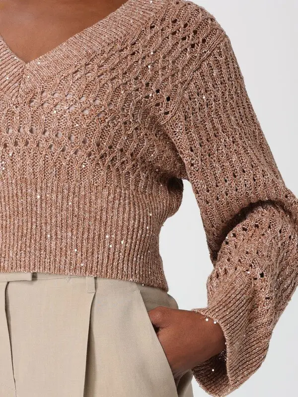 Brunello Cucinelli V-neck Sequined Knit Sweater