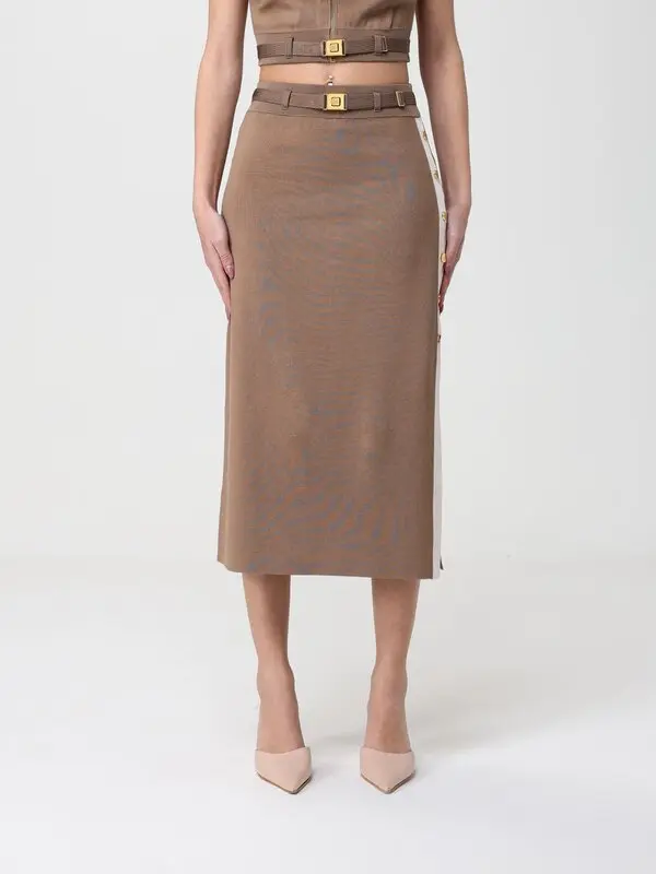 Elisabetta Franchi Midi Skirt With Gold Button Detail