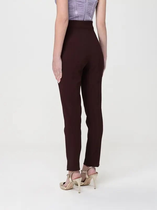 Elisabetta Franchi Double Stretch Crêpe High-waisted Trousers With Metallic Logo Detail - Brown
