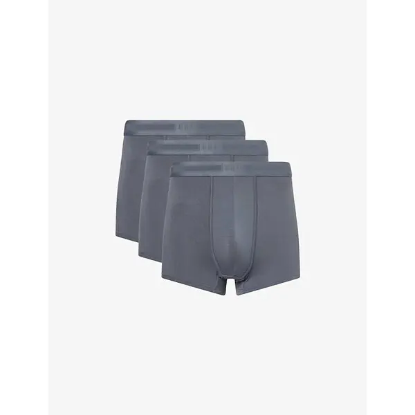 CHE Branded Mid-rise Pack Of Three Stretch-woven Trunks - Storm Grey