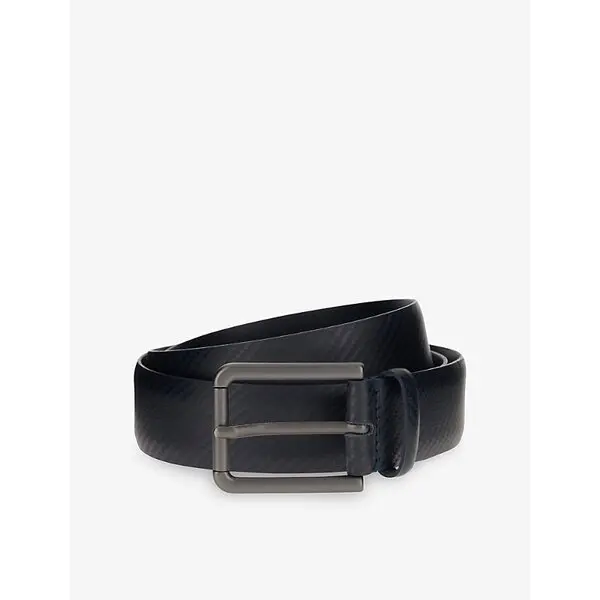 Boggi Milano Printed Leather Belt - Navy Blue