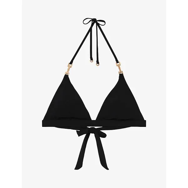REISS Ria Halterneck Triangle Bikini Top - Black
