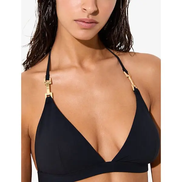 REISS Ria Halterneck Triangle Bikini Top - Black