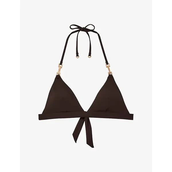 REISS Ria Halterneck Triangle Bikini Top - Chocolate