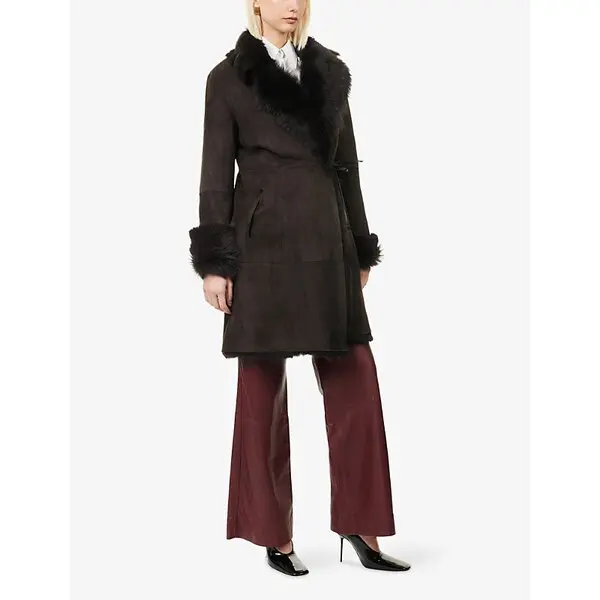 Nour Hammour Mid-length Shearling Coat With Notch Lapels