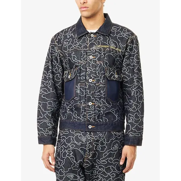A Bathing Ape X Ovo Camo-Jacquard Denim Jacket - Blue | Editorialist
