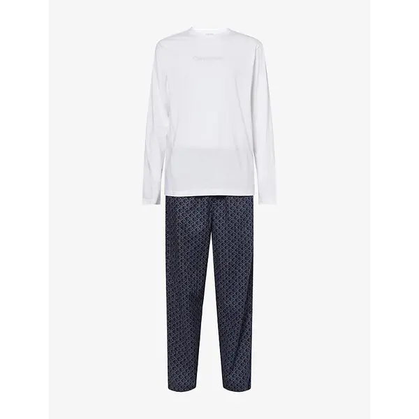 Calvin Klein Monogram-print Cotton Poplin Pyjama Set - Wht Top,emb Sky Capt Btm
