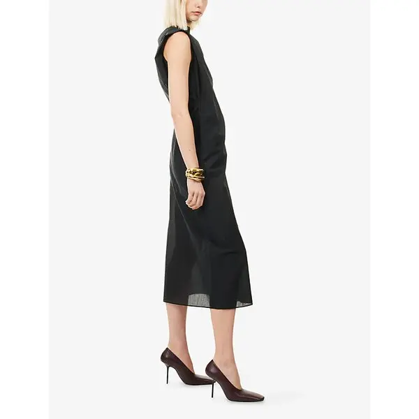 Jacquemus Draped Sleeveless Cotton-blend Midi Dress - Black