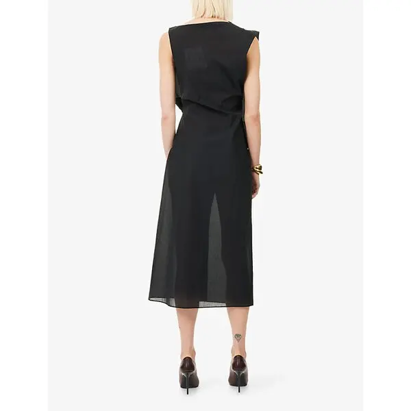 Jacquemus Draped Sleeveless Cotton-blend Midi Dress - Black