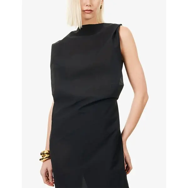 Jacquemus Draped Sleeveless Cotton-blend Midi Dress - Black