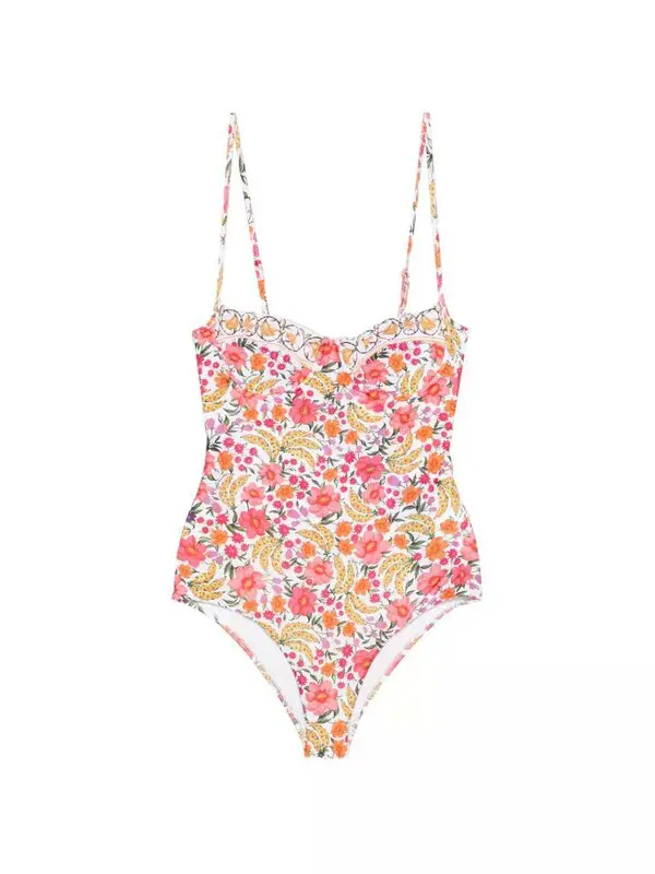 Farm Rio Floral-print One-piece Swimsuit - White