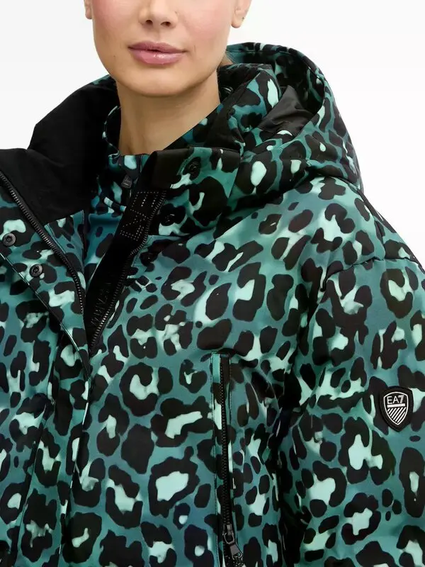 EA7 Hooded Leopard-print Jacket