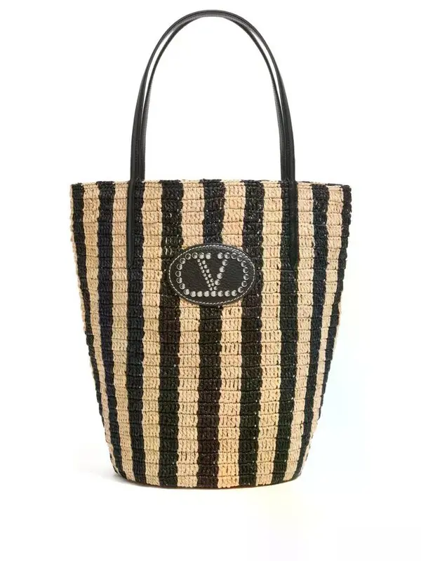 Valentino Garavani Striped Raffia Shopper - Neutrals