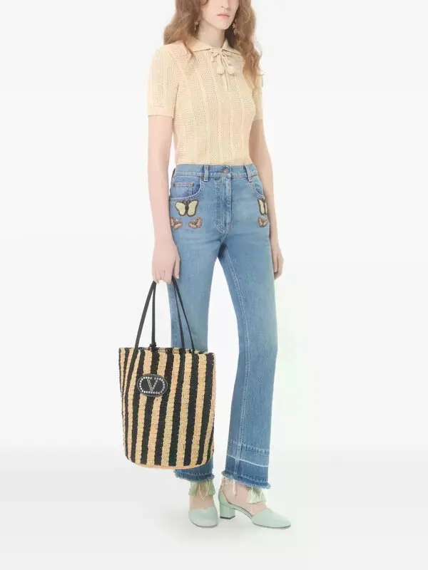 Valentino Garavani Striped Raffia Shopper - Neutrals