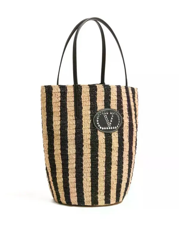Valentino Garavani Striped Raffia Shopper - Neutrals