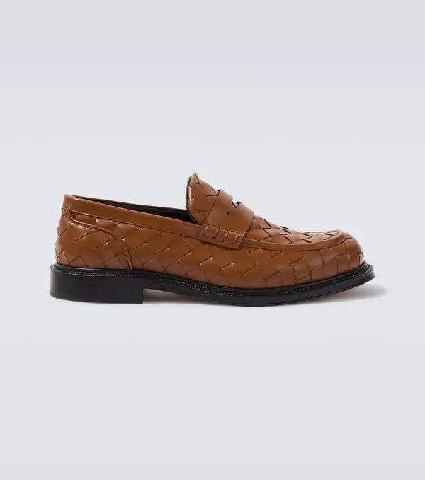 Bottega Veneta James Intrecciato Leather Penny Loafers - Brown