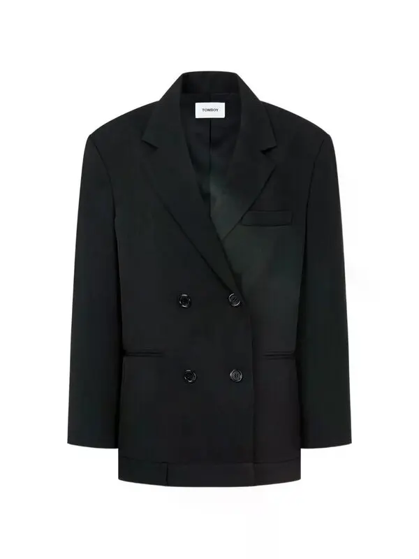 STUDIO TOMBOY Striped Double-breasted Blazer - Grey